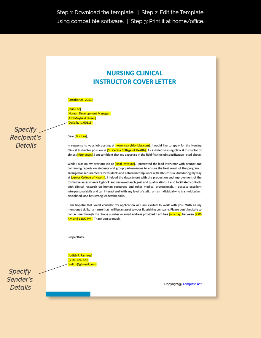 Free Nursing Clinical Instructor Cover Letter Download In Word Google Docs PDF Apple Pages 
