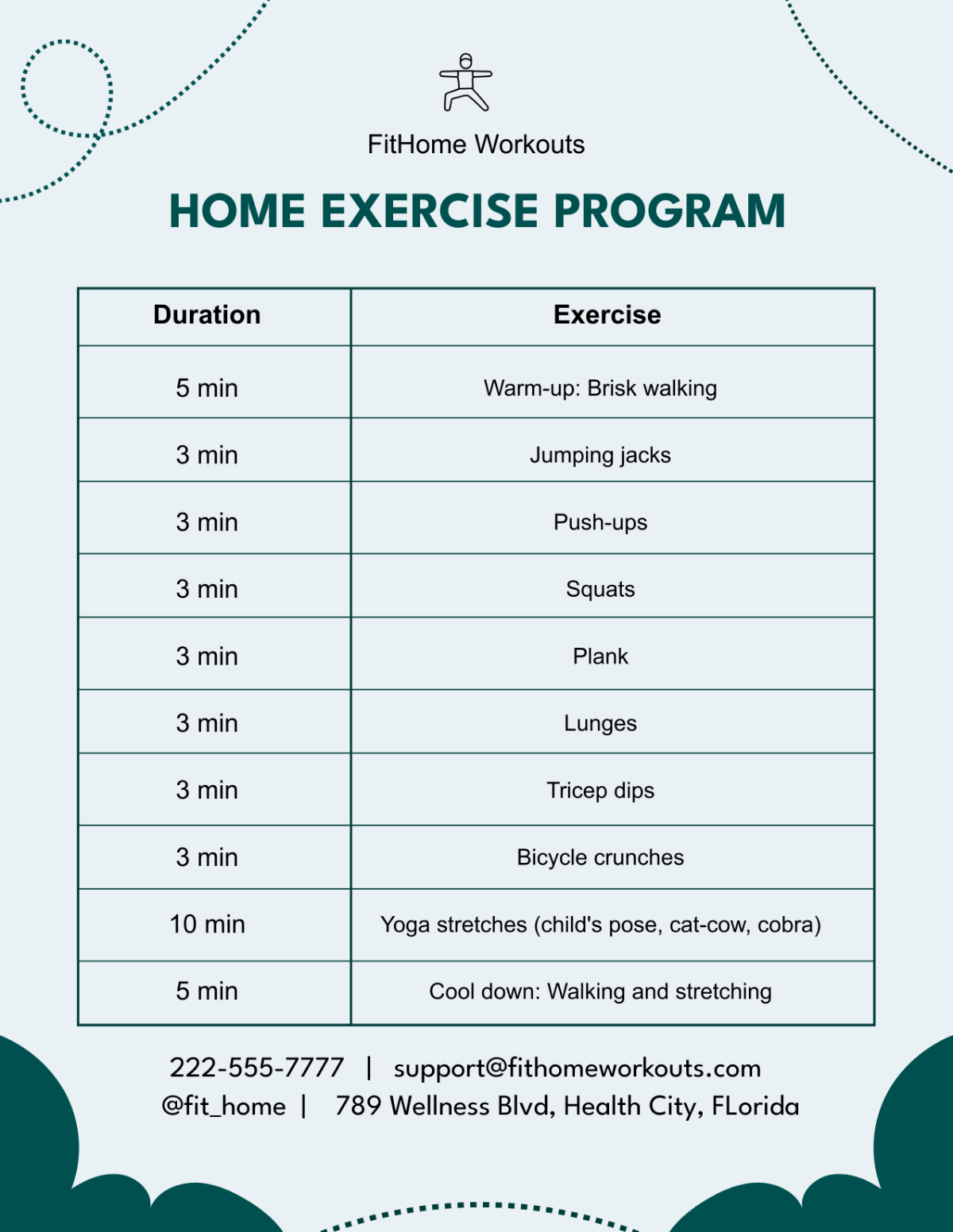 Free Home Exercise Program Template To Edit Online