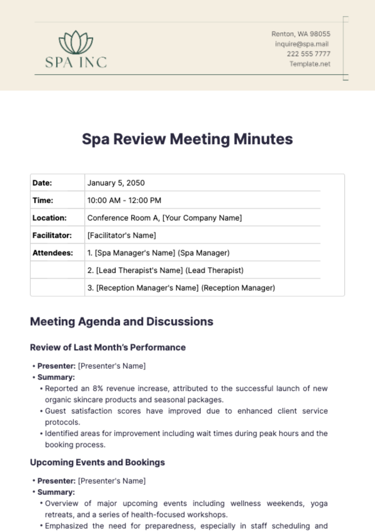 Spa Review Meeting Minutes Template - Edit Online & Download Example ...