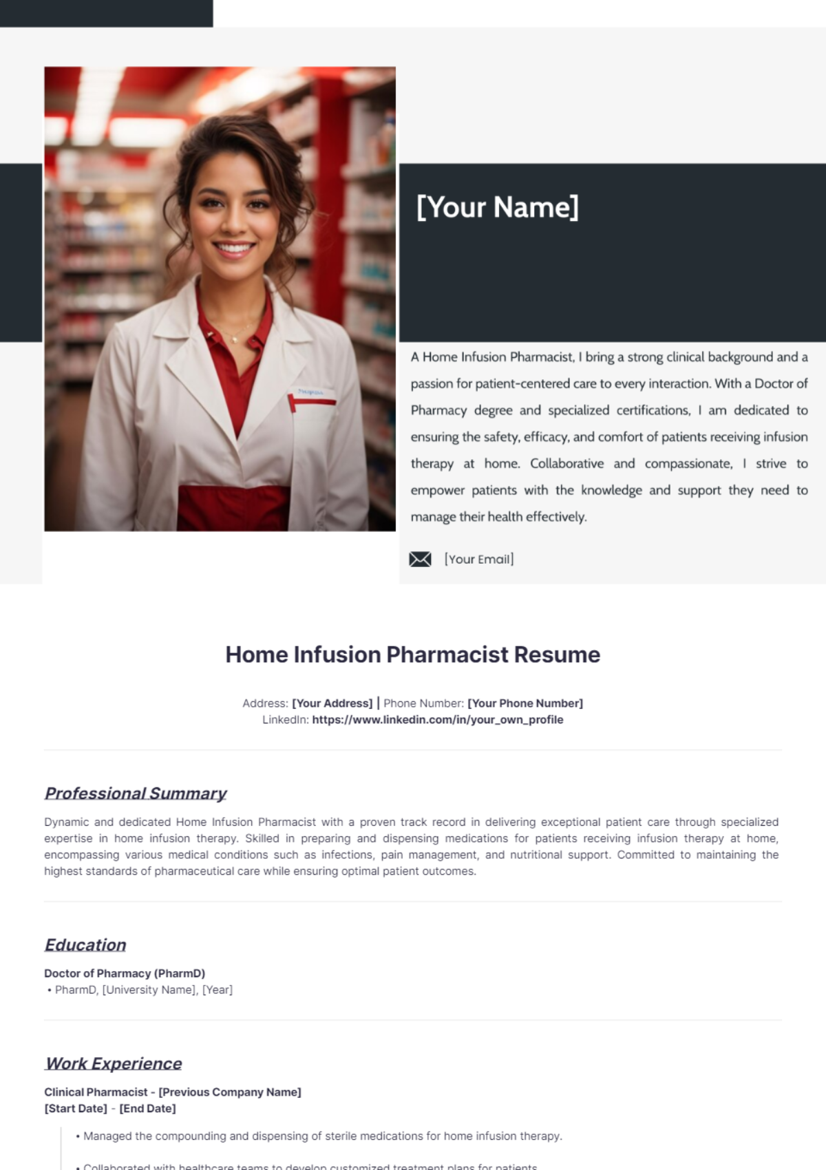 Home Infusion Pharmacist Resume - Edit Online & Download Example | Template.net
