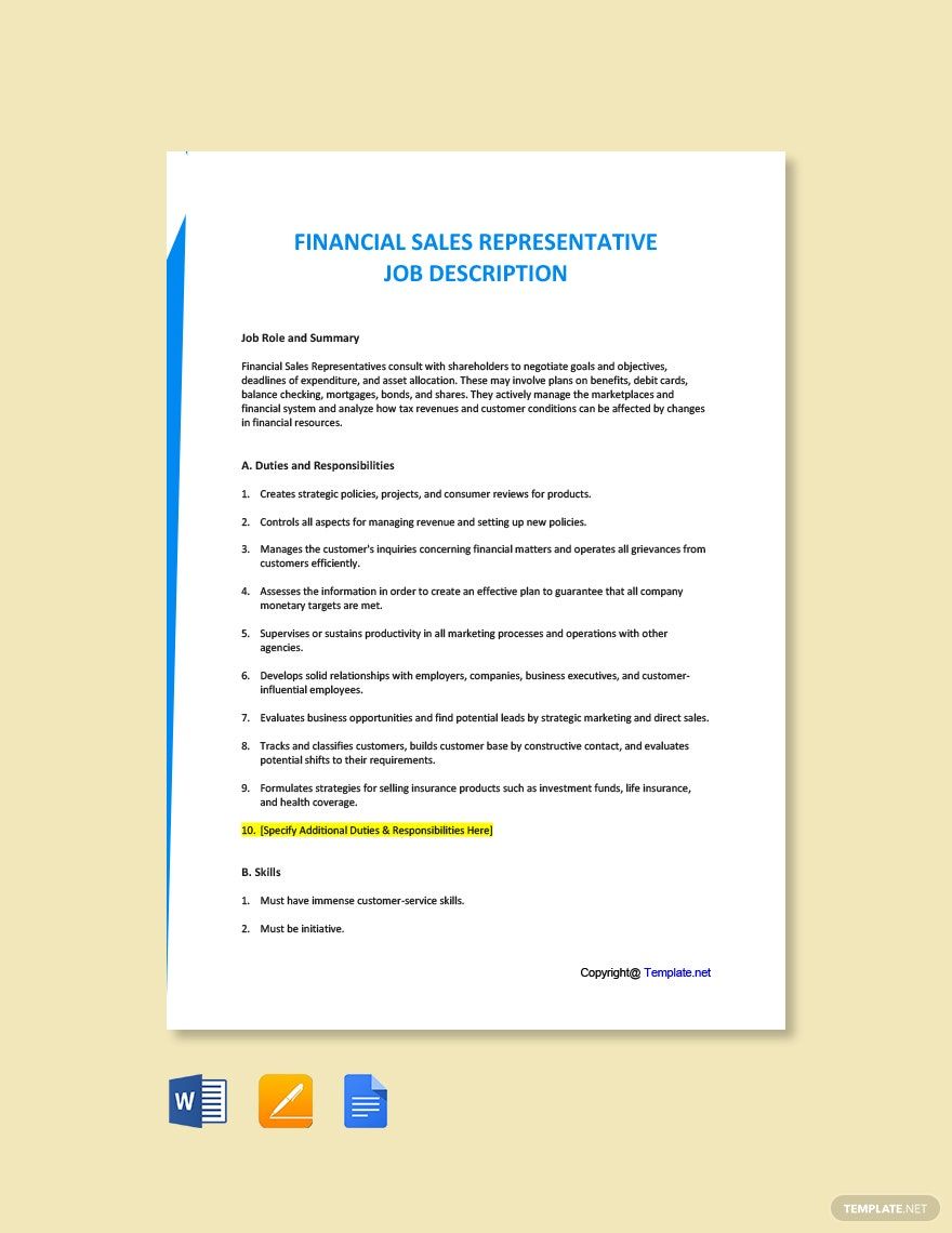 FREE Sales Representative Job Description PDF Template Download 