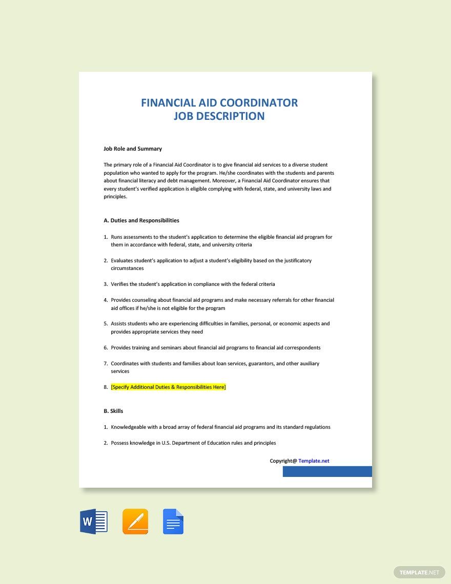 Financial Aid Officer Job Description Template Google Docs Word