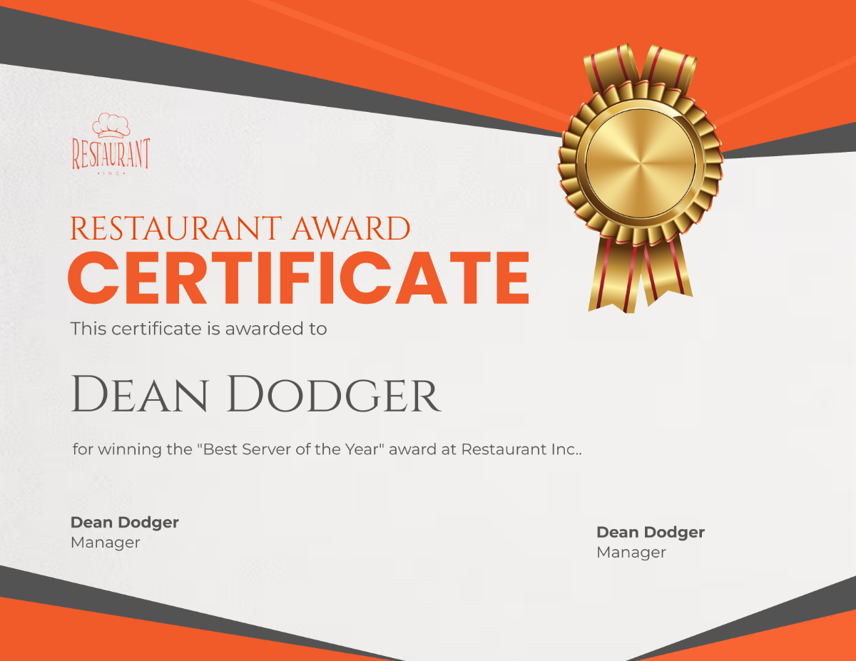Restaurant Award Certificate Template - Edit Online & Download Example ...