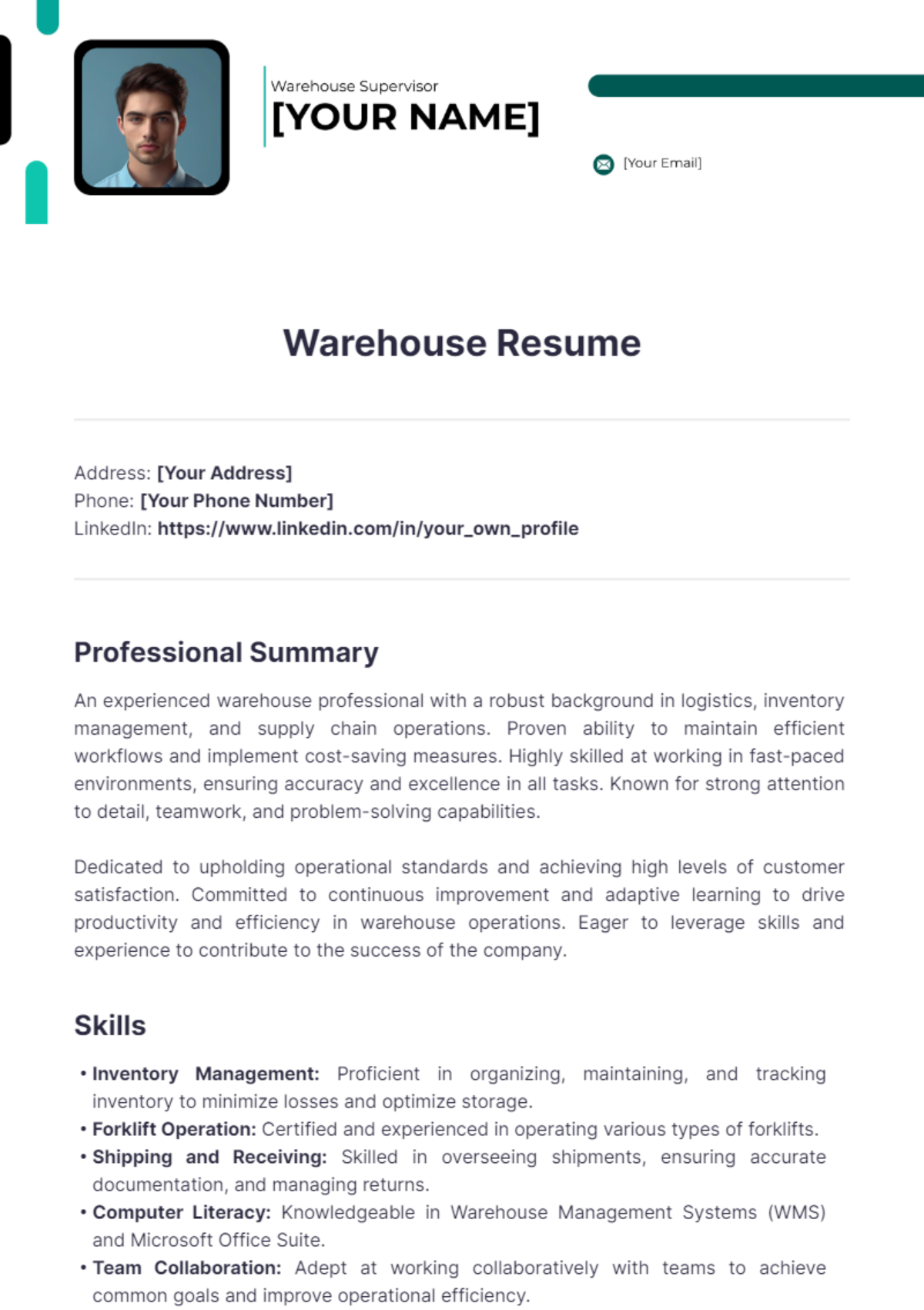Warehouse Resume - Edit Online & Download Example | Template.net
