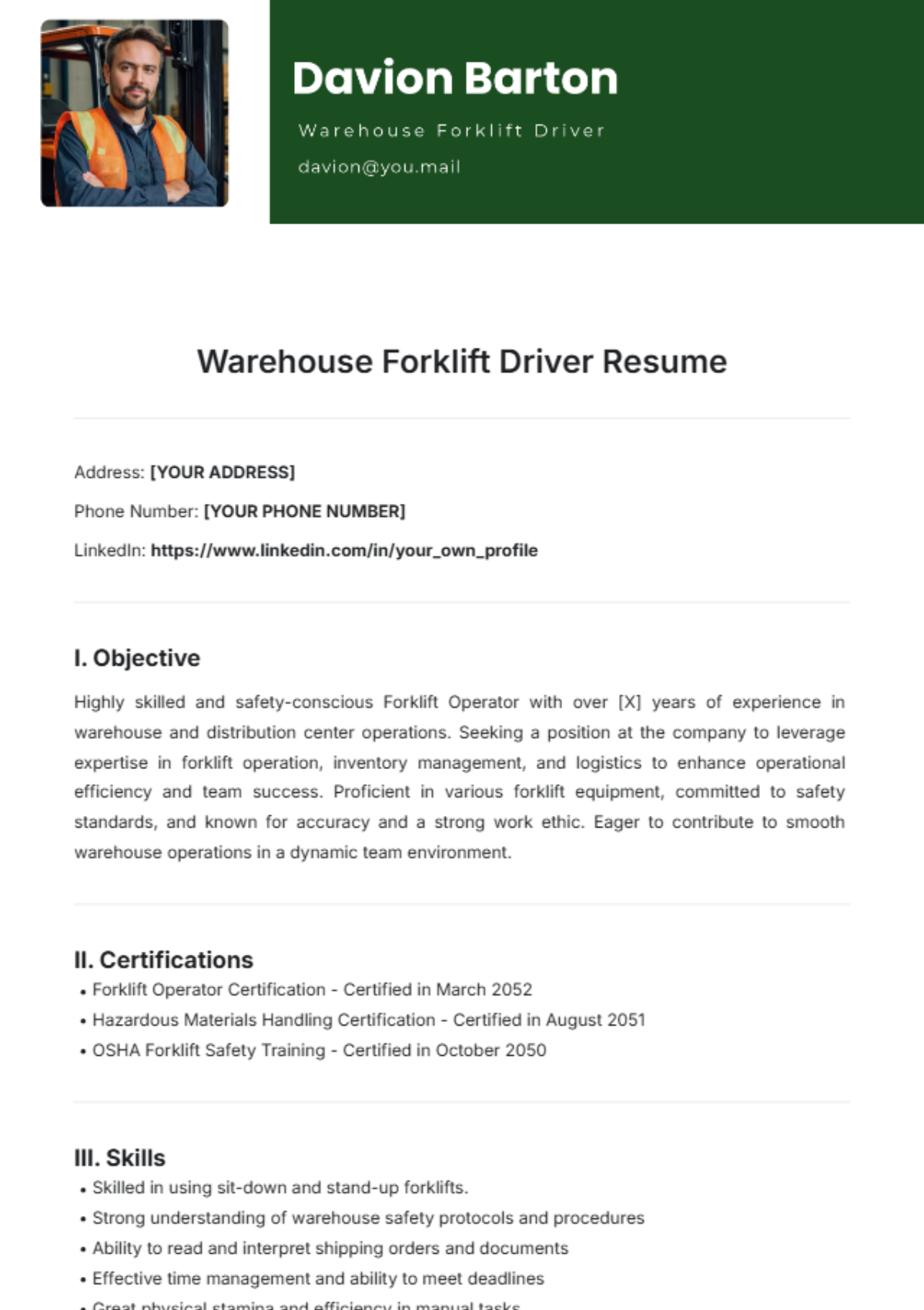 Free Forklift Templates To Edit Online