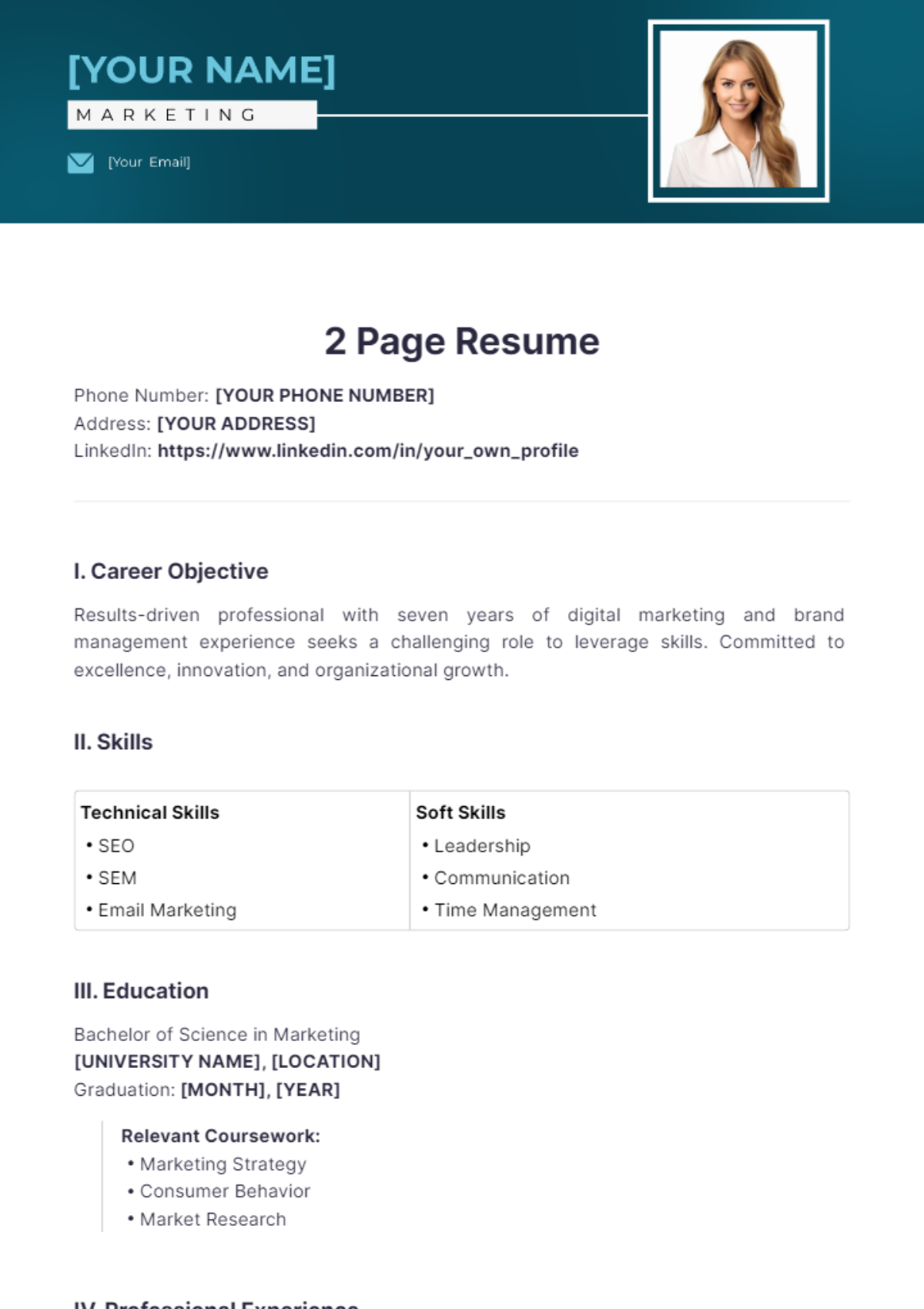2 Page Resume - Edit Online & Download Example | Template.net