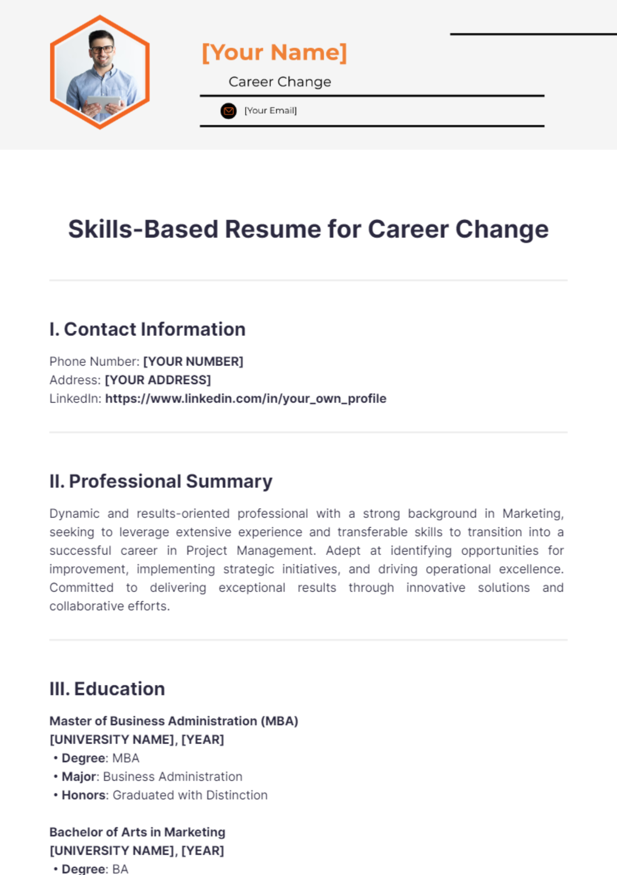 Skills Based Resume for Career Change - Edit Online & Download Example ...