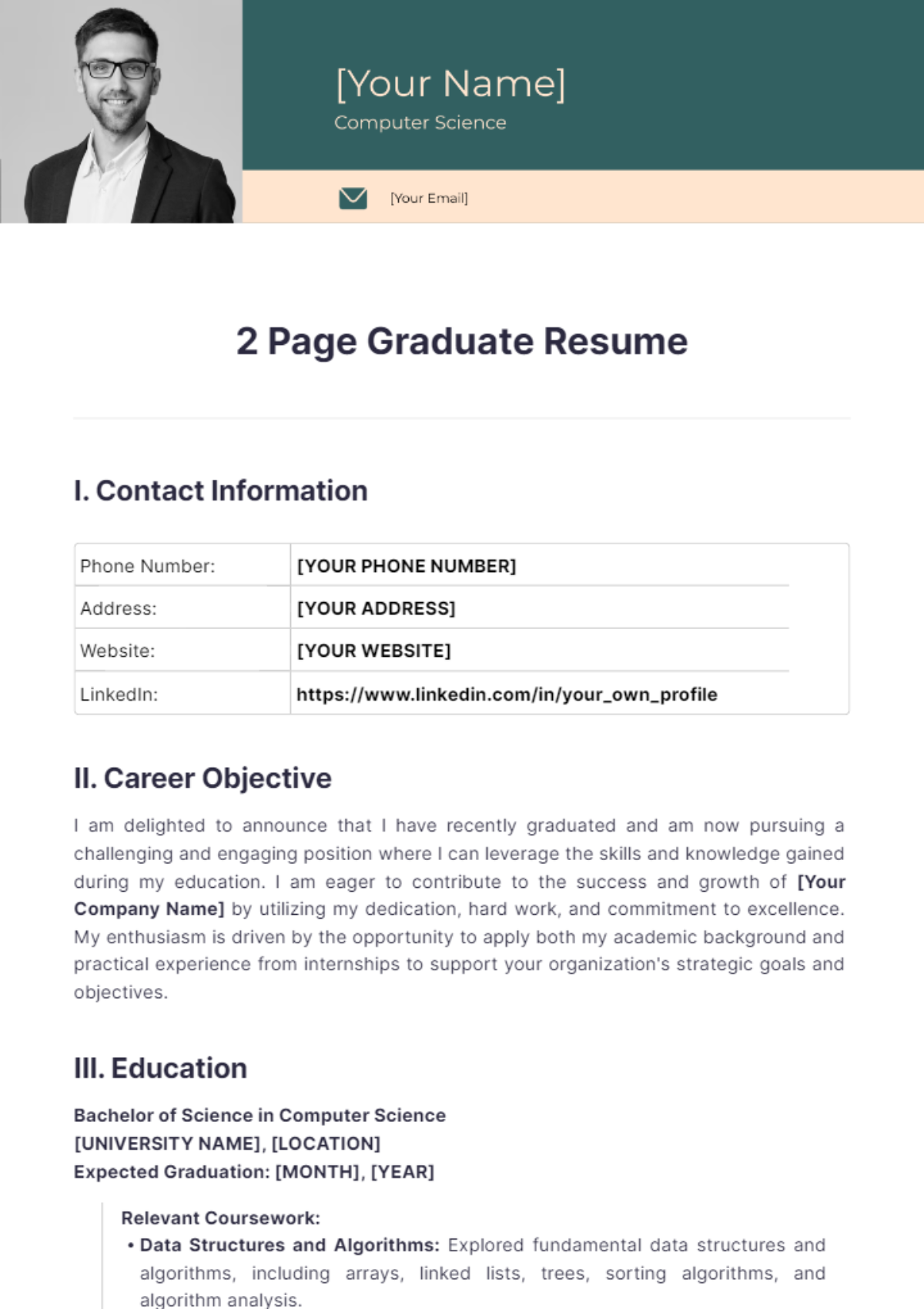 2 Page Graduate Resume - Edit Online & Download Example | Template.net