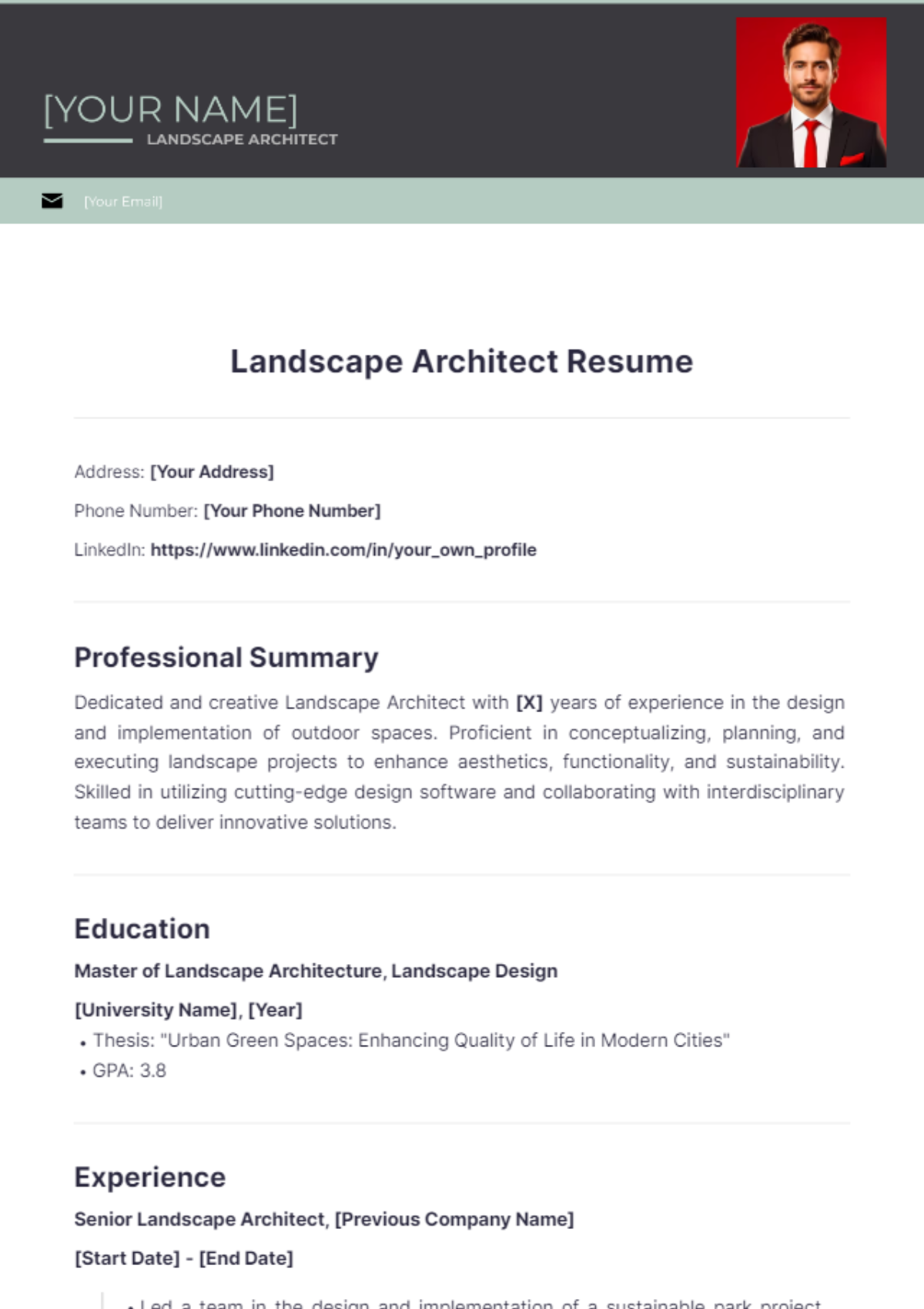 Landscape Architect Resume - Edit Online & Download Example | Template.net