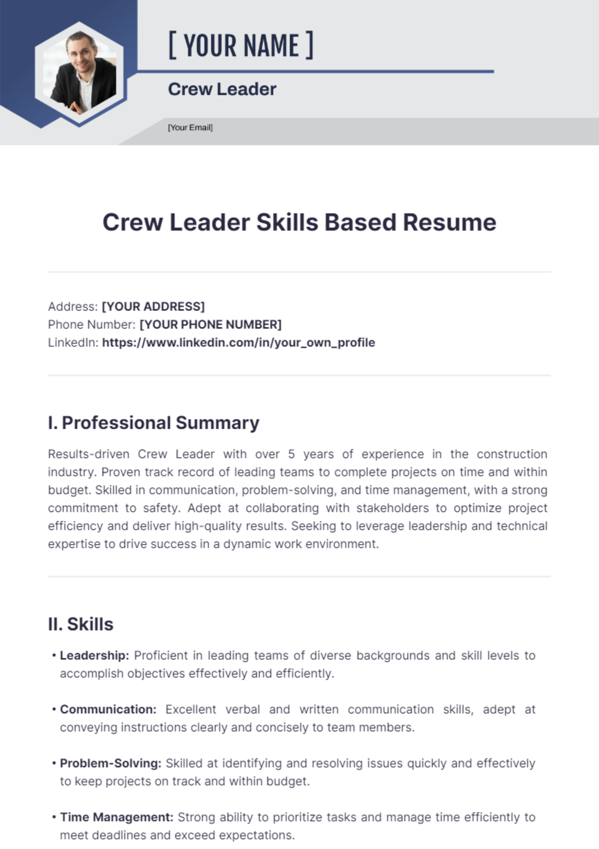 Crew Leader Skills Based Resume - Edit Online & Download Example ...