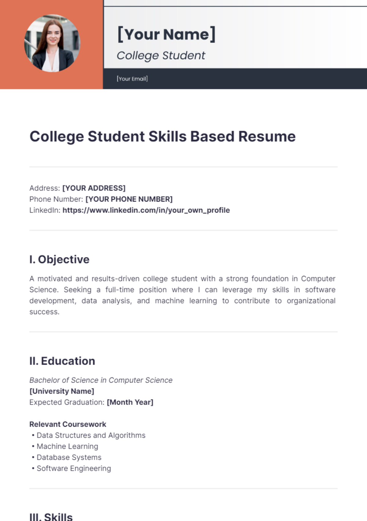 College Student Skills Based Resume - Edit Online & Download Example ...