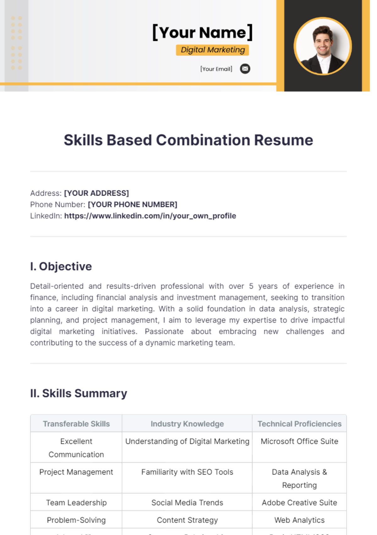 Skills Based Combination Resume - Edit Online & Download Example ...