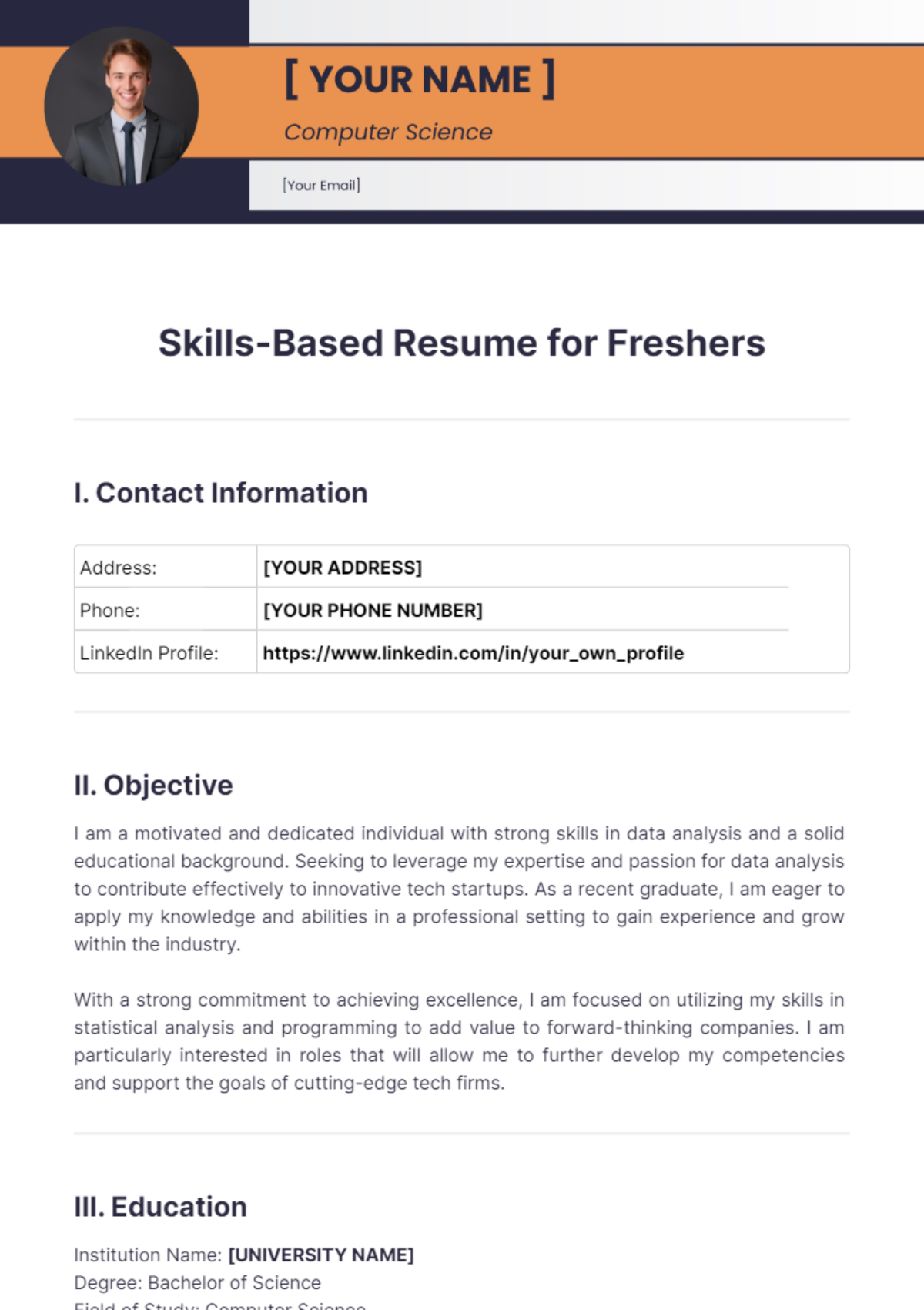 Skills-Based Resume for Freshers - Edit Online & Download Example ...