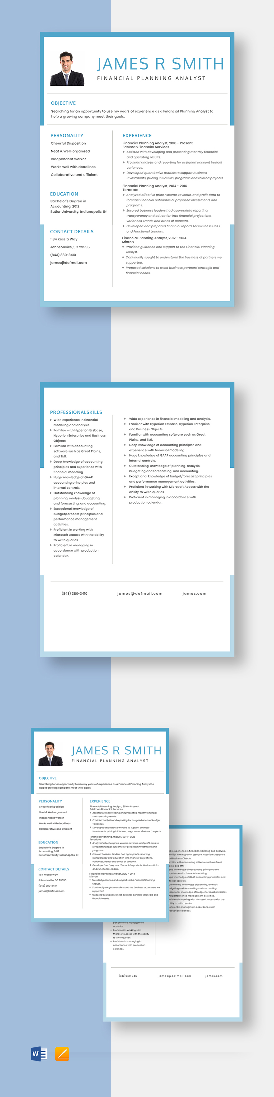 Financial Planning Analyst Resume Template - Word, Apple Pages ...