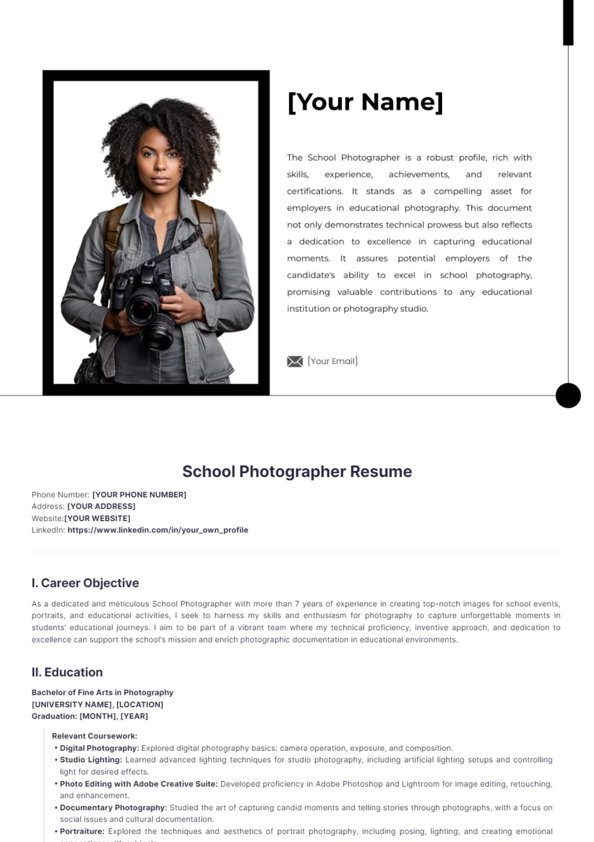 School Photographer Resume - Edit Online & Download Example | Template.net
