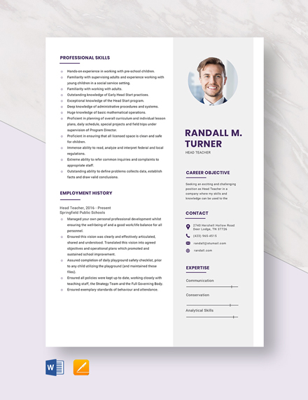 FREE Head Start Teacher Resume Template - Word | Pages | Template.net