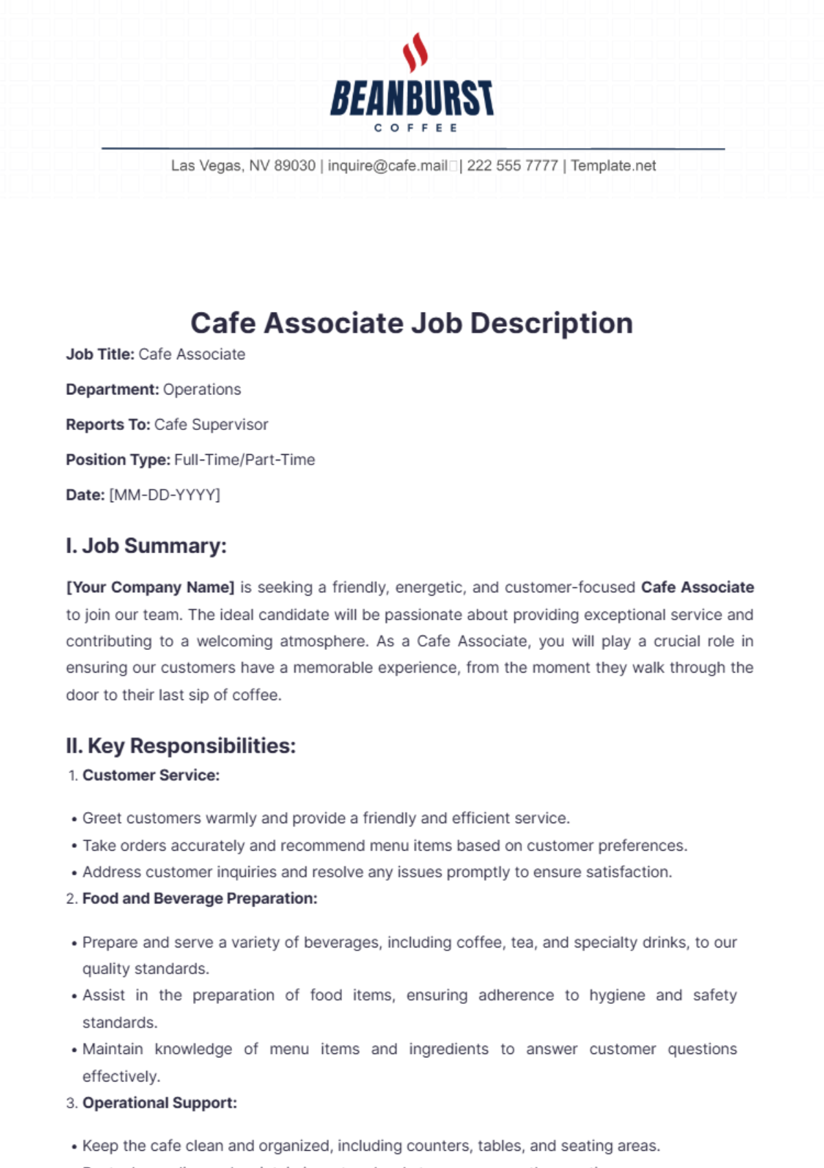 Free Cafe Associate Job Description Template To Edit Online Free Cafe Associate Job Description Template To Edit Online