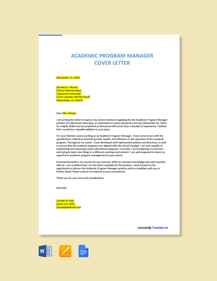Chef Manager Cover Letter Template - Google Docs, Word | Template.net