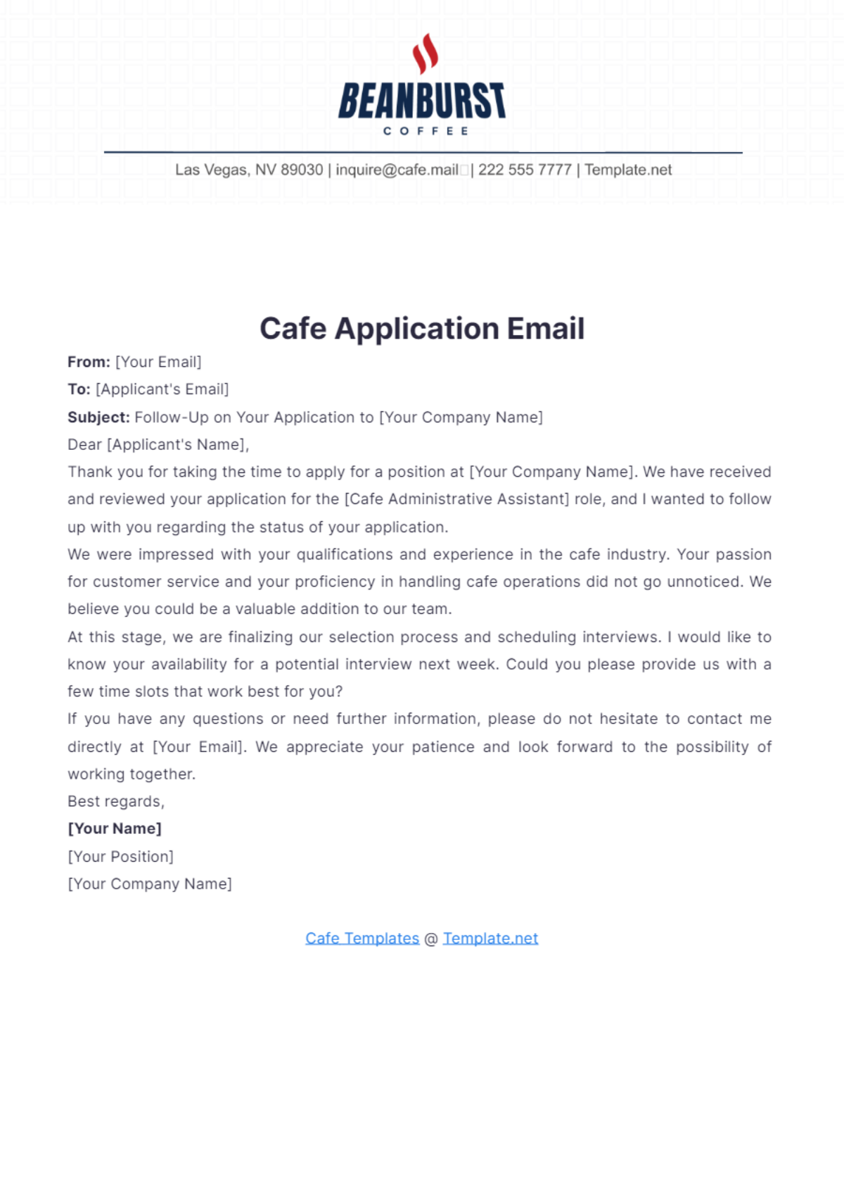 Cafe Application Email Template - Edit Online & Download Example ...