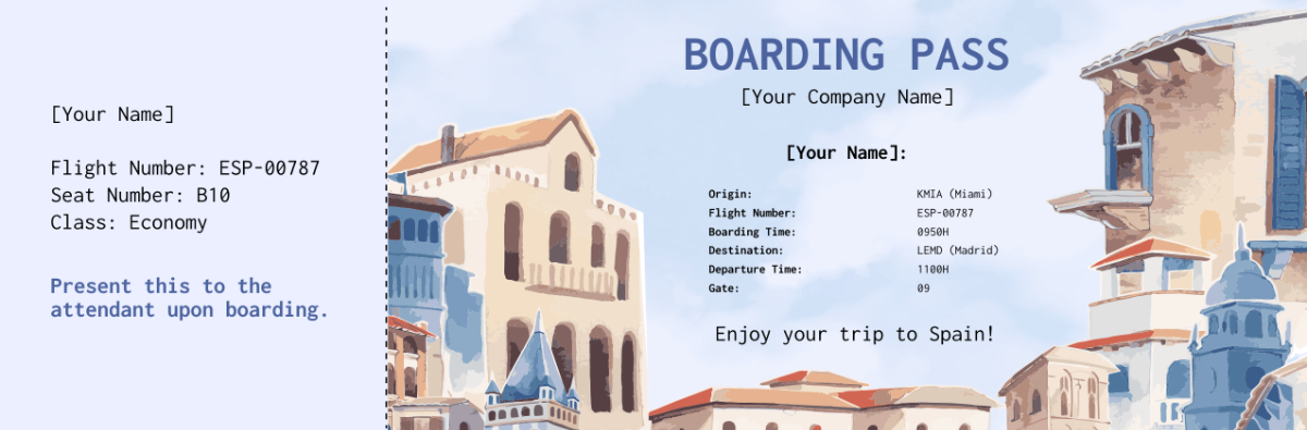 Spain Boarding Pass Airline Ticket - Edit Online & Download Example ...
