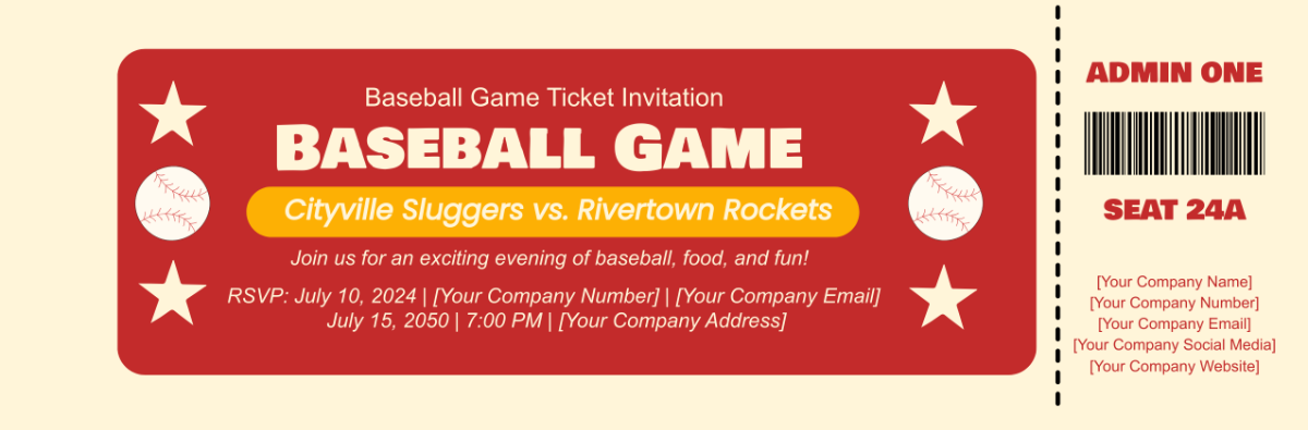 Baseball Invitation Ticket - Edit Online & Download Example | Template.net