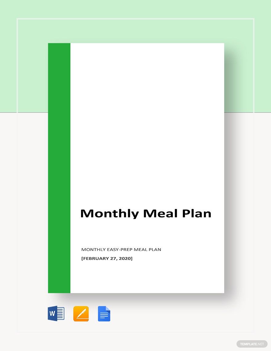 Monthly Meal Plan Template Google Docs Word Apple Pages Template