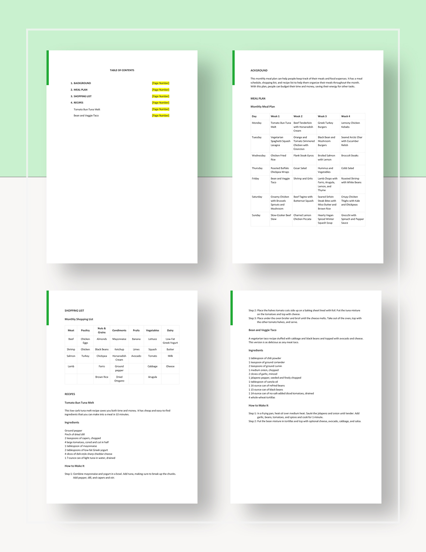 Free Monthly Meal Plan Template Download In Word Google Docs Apple Pages Template