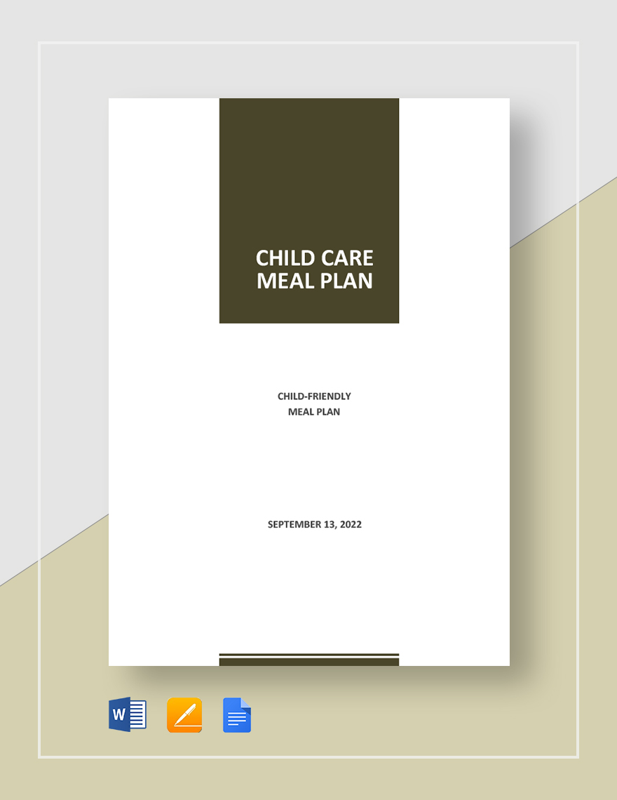Child Care Meal Plan Template Google Docs Word Template
