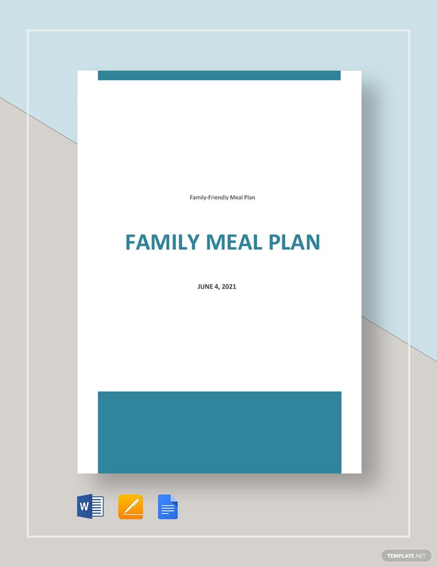 Family Meal Plan Template Google Docs Word Apple Pages Template