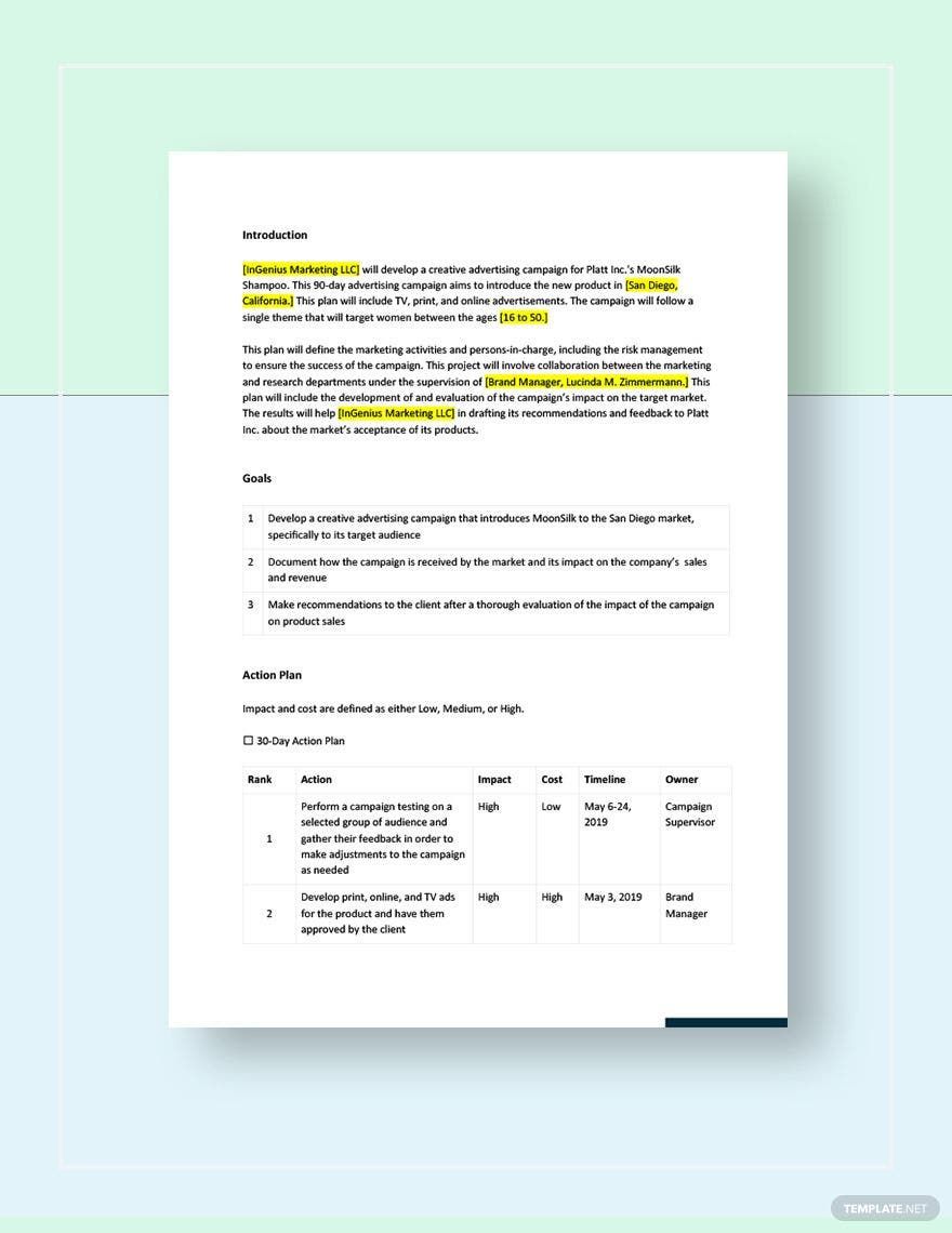 Creative 30-60-90-Day Plan Template - Google Docs, Word, Apple Pages ...