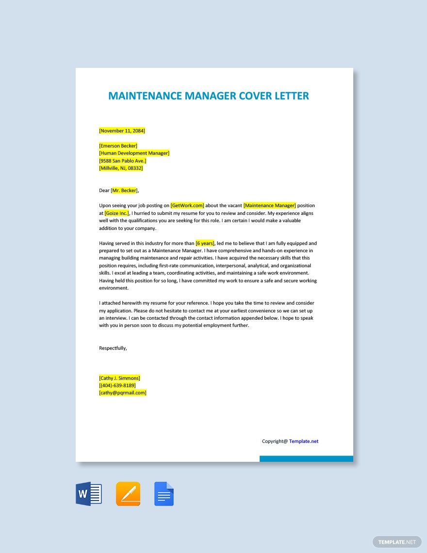Annual Maintenance Contract Letter In Google Docs Pages Word Outlook