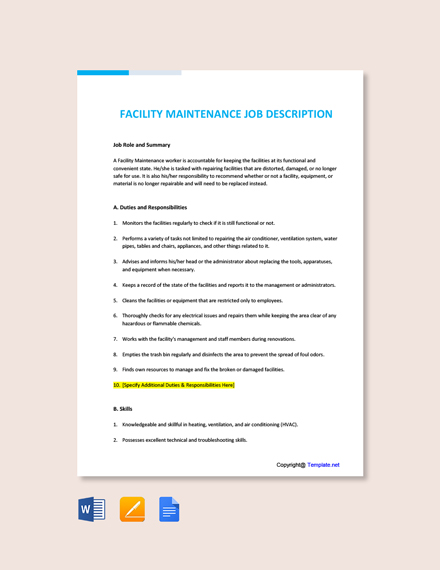 Maintenance Job Description