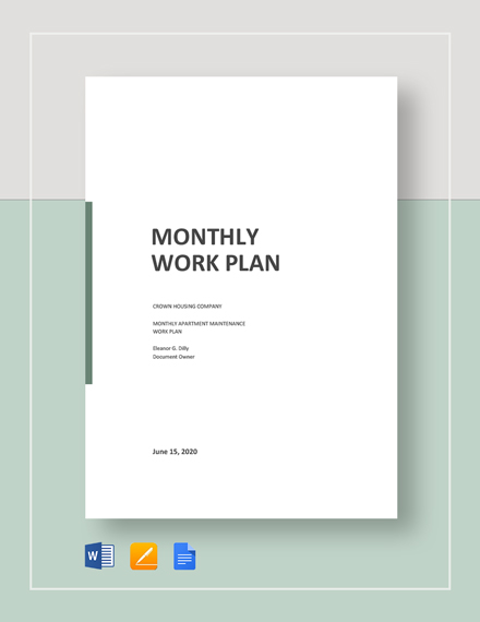 Monthly Work Plan Template Google Docs Word Apple Pages PDF 
