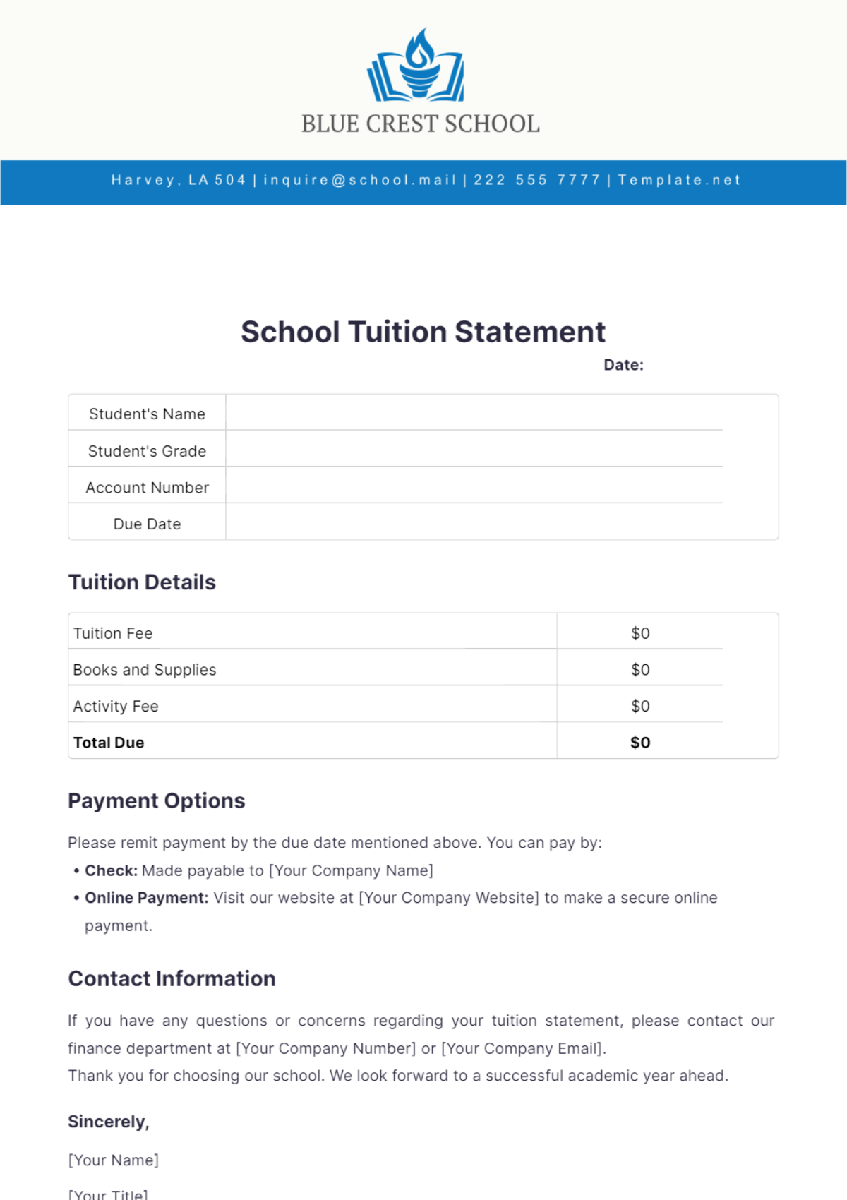 Free School Tuition Statement Template To Edit Online Free School Tuition Statement Template To Edit Online