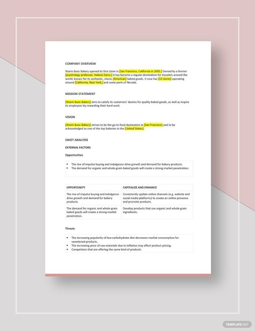 Bakery SWOT Analysis Template - Google Docs, Word, Apple Pages ...
