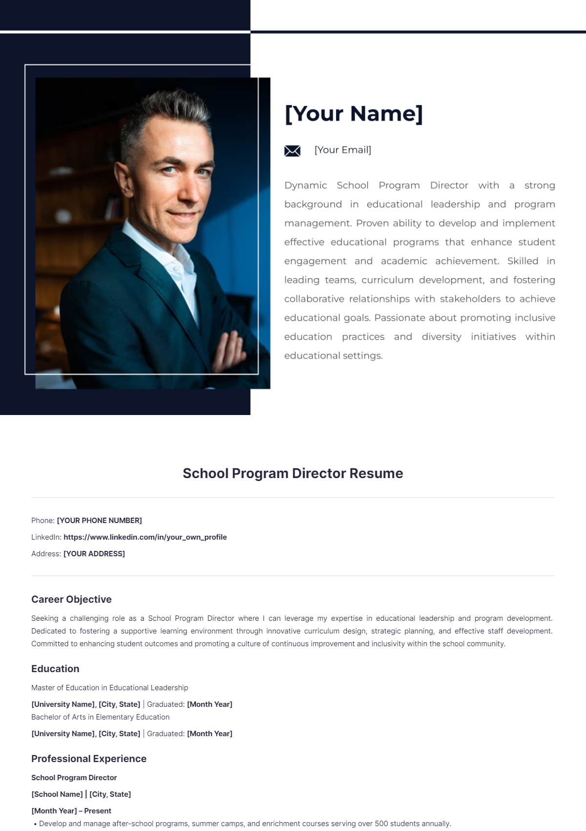 School Program Director Resume Templates - Edit Online & Download ...