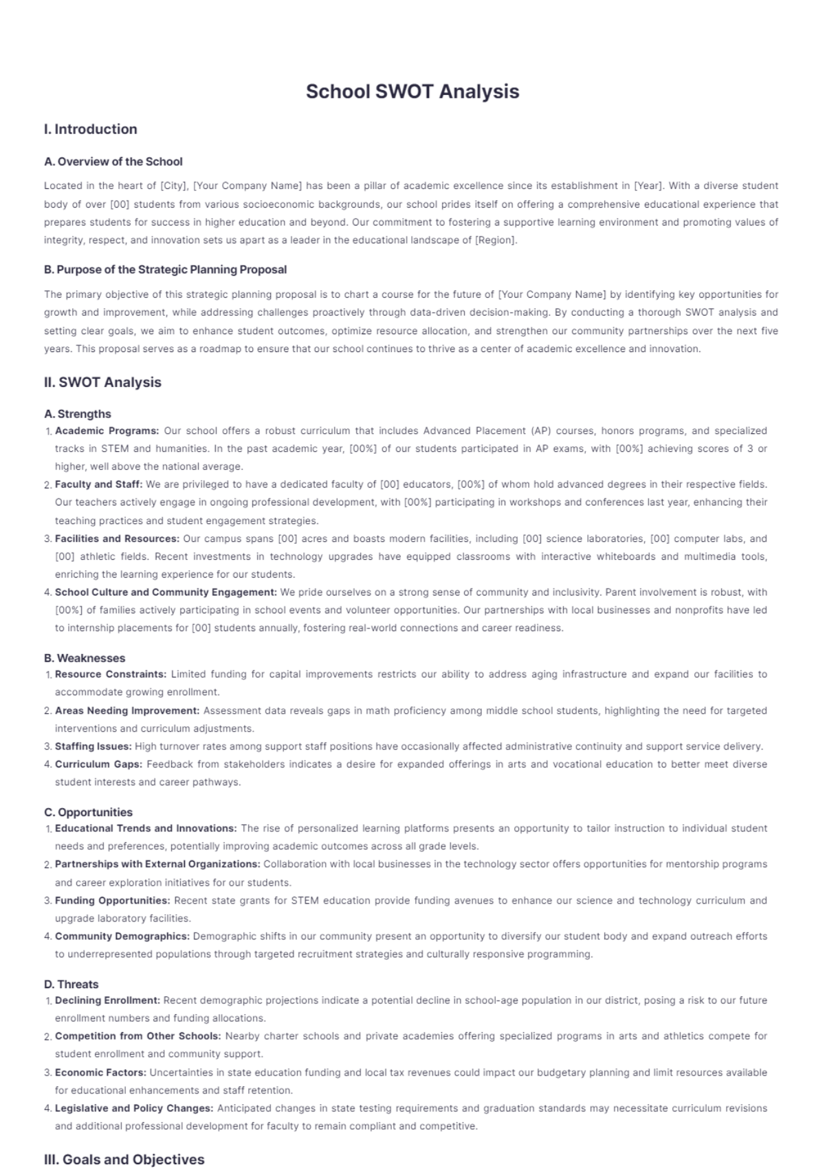 School SWOT Analysis Template - Edit Online & Download Example ...