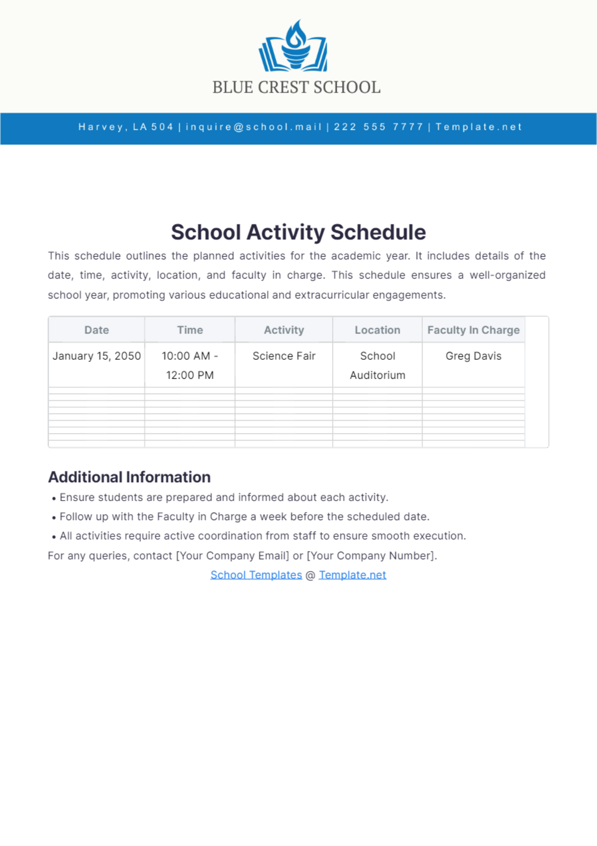 Free School Timetable Template To Edit Online