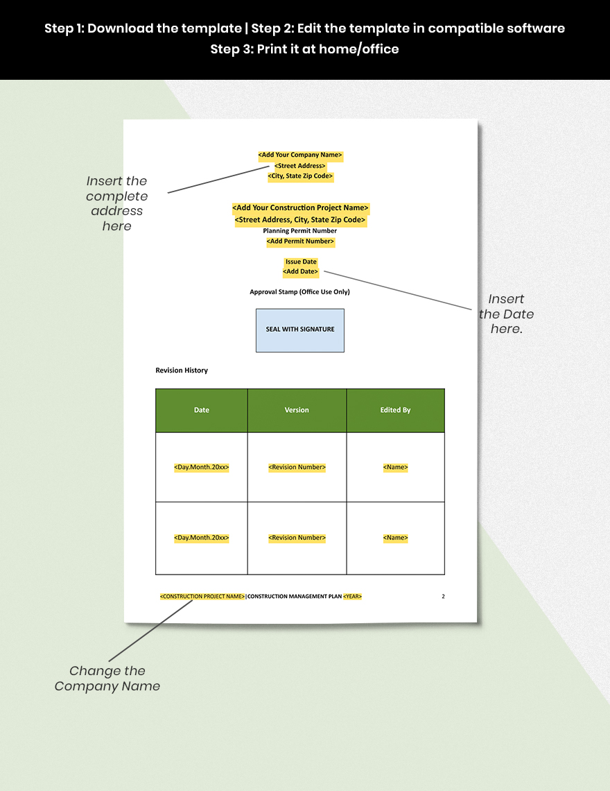 Construction Management Plan Template Google Docs Word Apple Pages