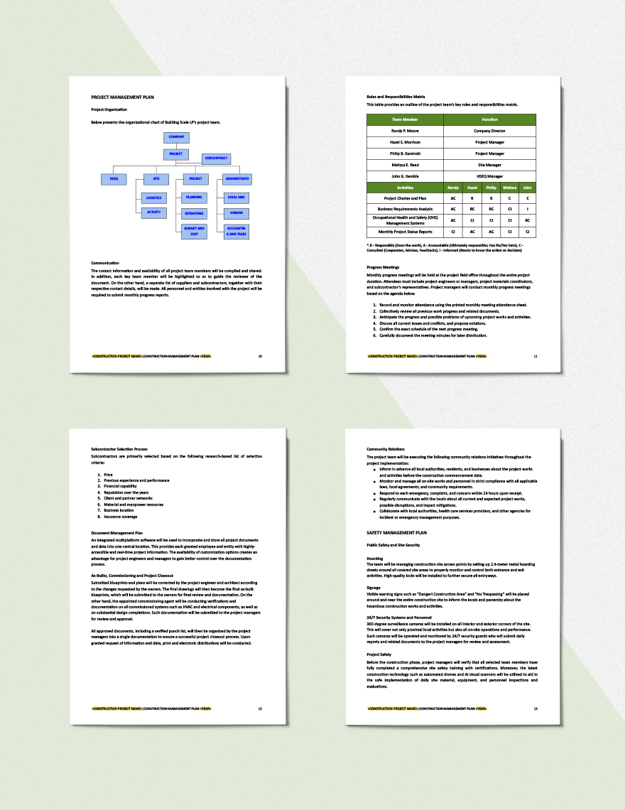 Construction Management Plan Template - Google Docs, Word, Apple Pages ...