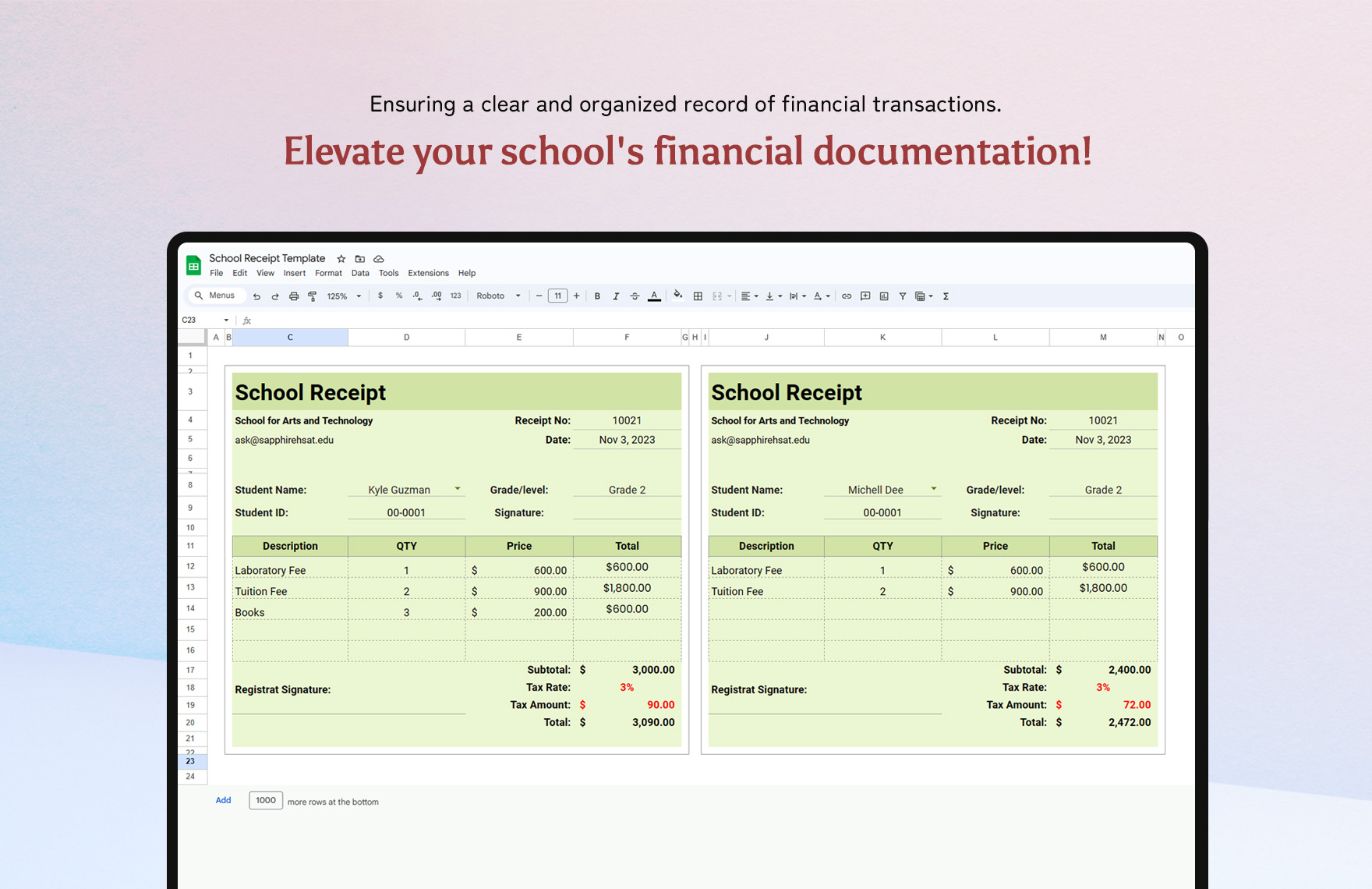 School Receipt Template - Download in Word, Google Docs, Excel, PDF ...