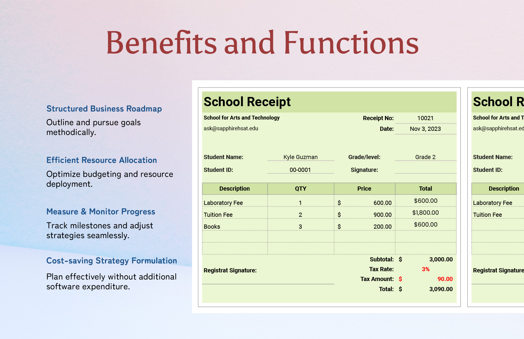 School Receipt Template in GDocsLink, MS Word, Portable Documents ...