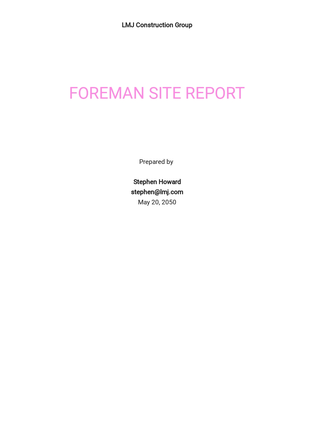 Foreman Site Report Template Google Docs Word Template