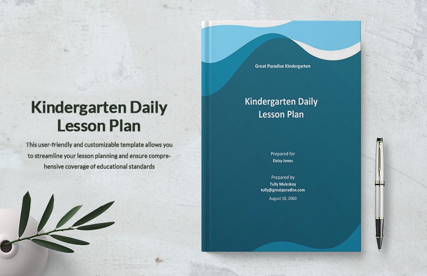 Kindergarten Daily Lesson Plan Template Google Docs Word Apple 