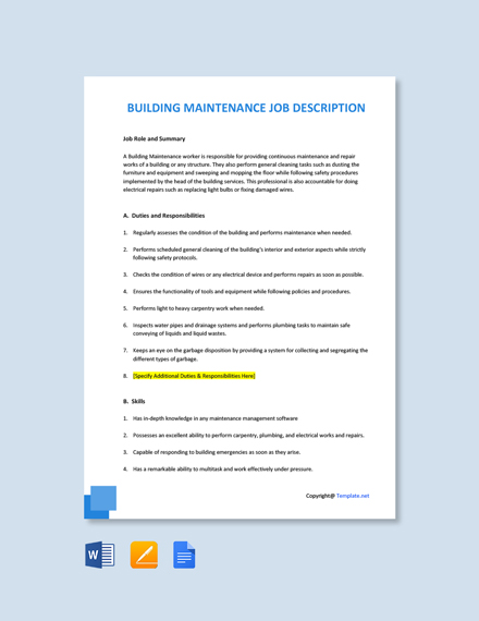 FREE Building Maintenance Job Ad And Description Template In Google Docs Word Template free-building-maintenance-job-ad-and-description-template-in-google-docs-word-template