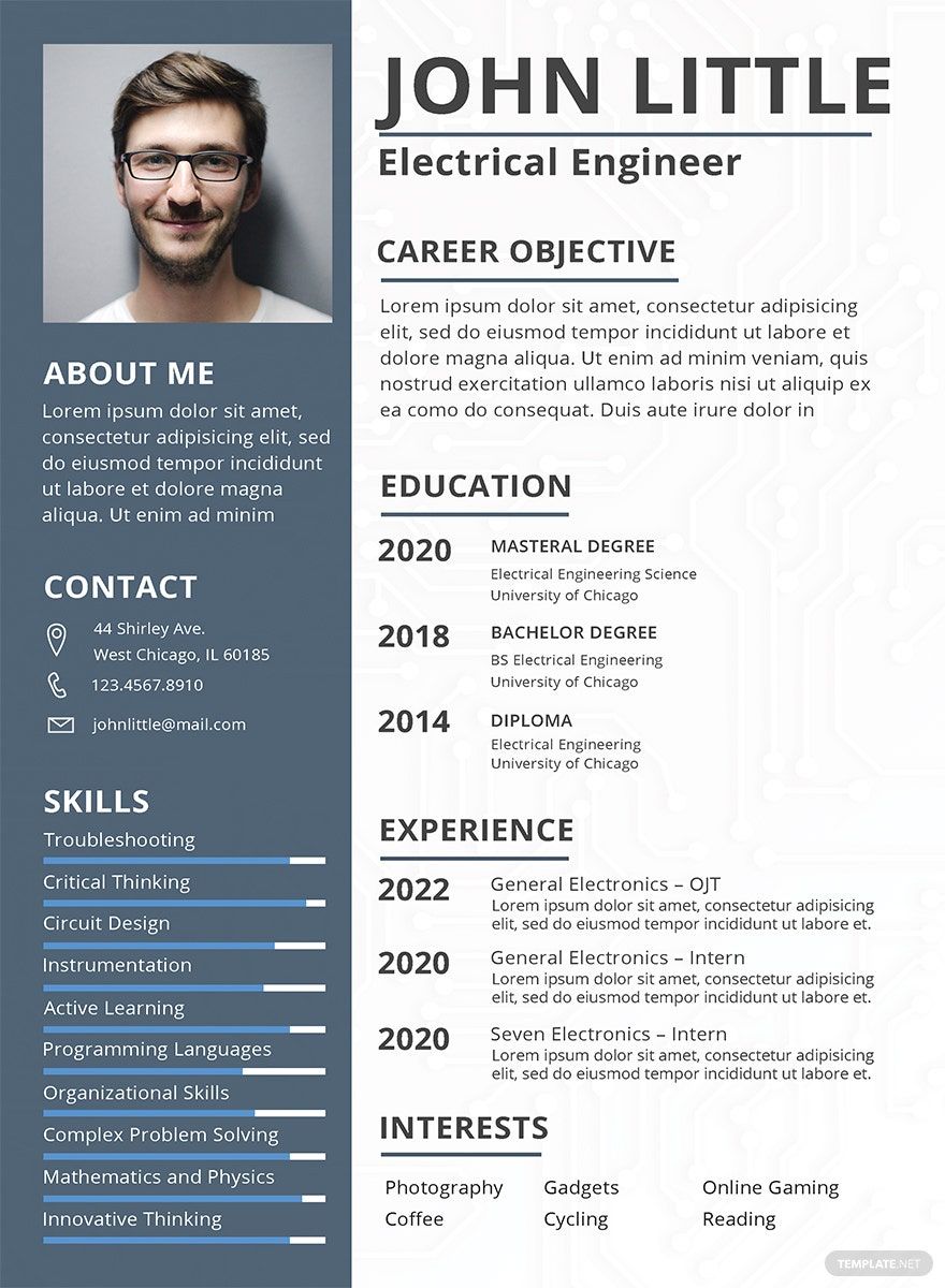 Electrical Engineer Fresher Resume Word Apple Pages PSD Publisher