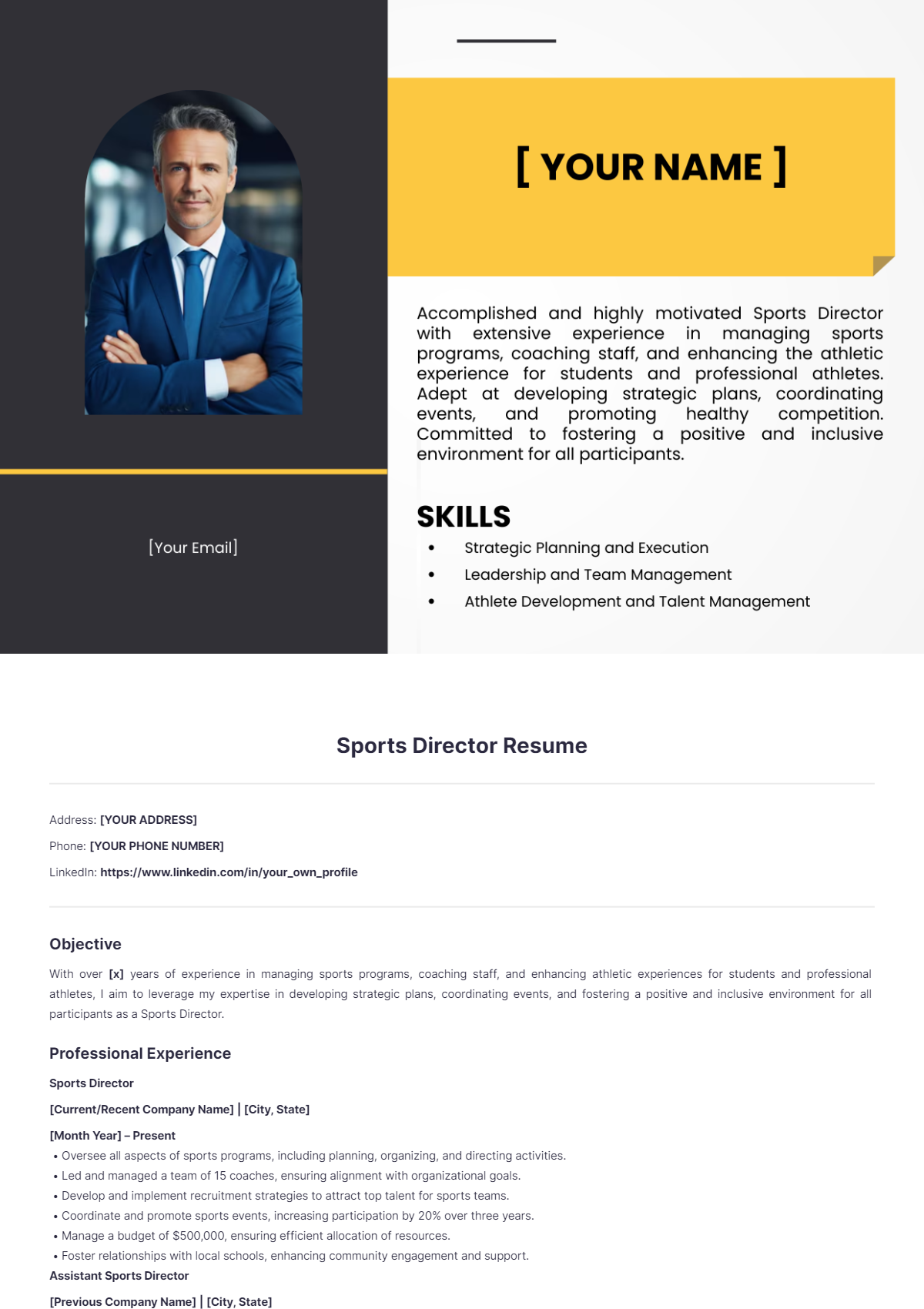 Sports Director Resume - Edit Online & Download Example | Template.net