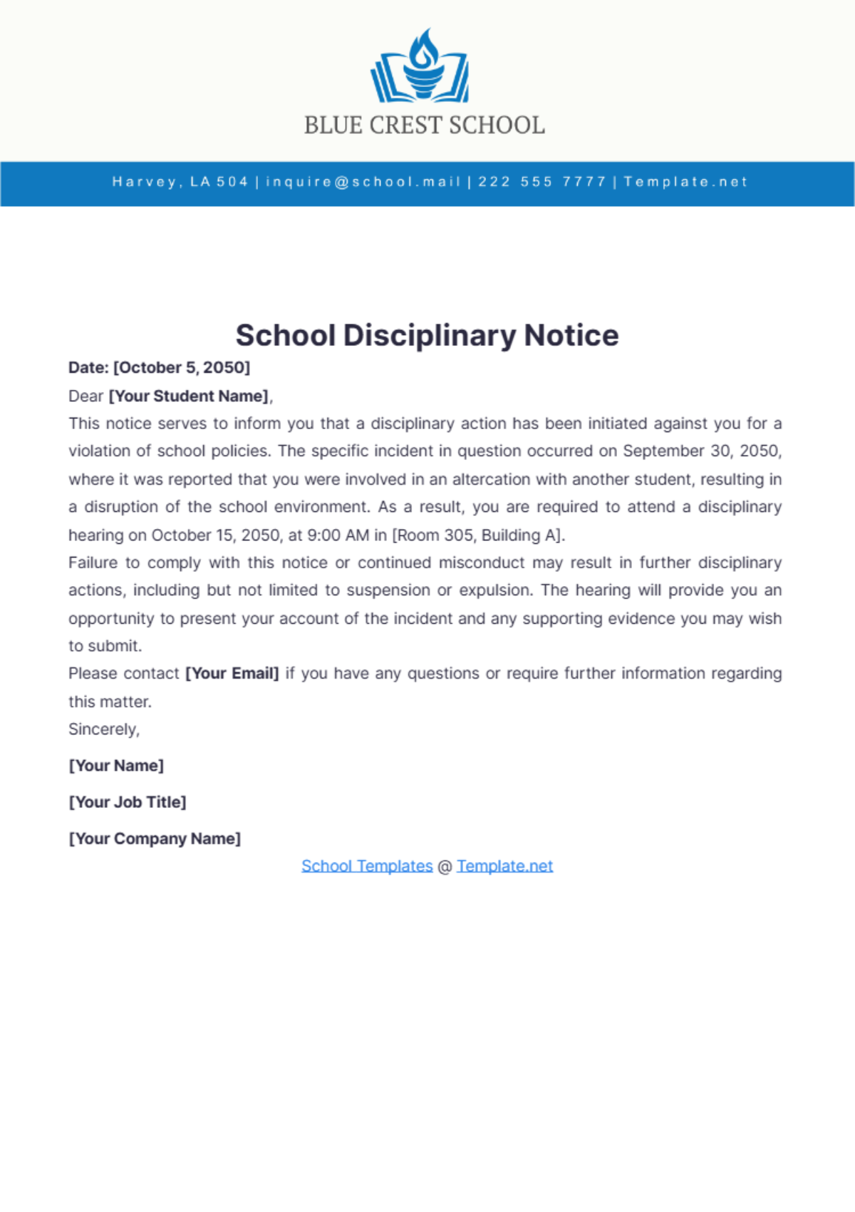 School Disciplinary Notice Template - Edit Online & Download Example ...