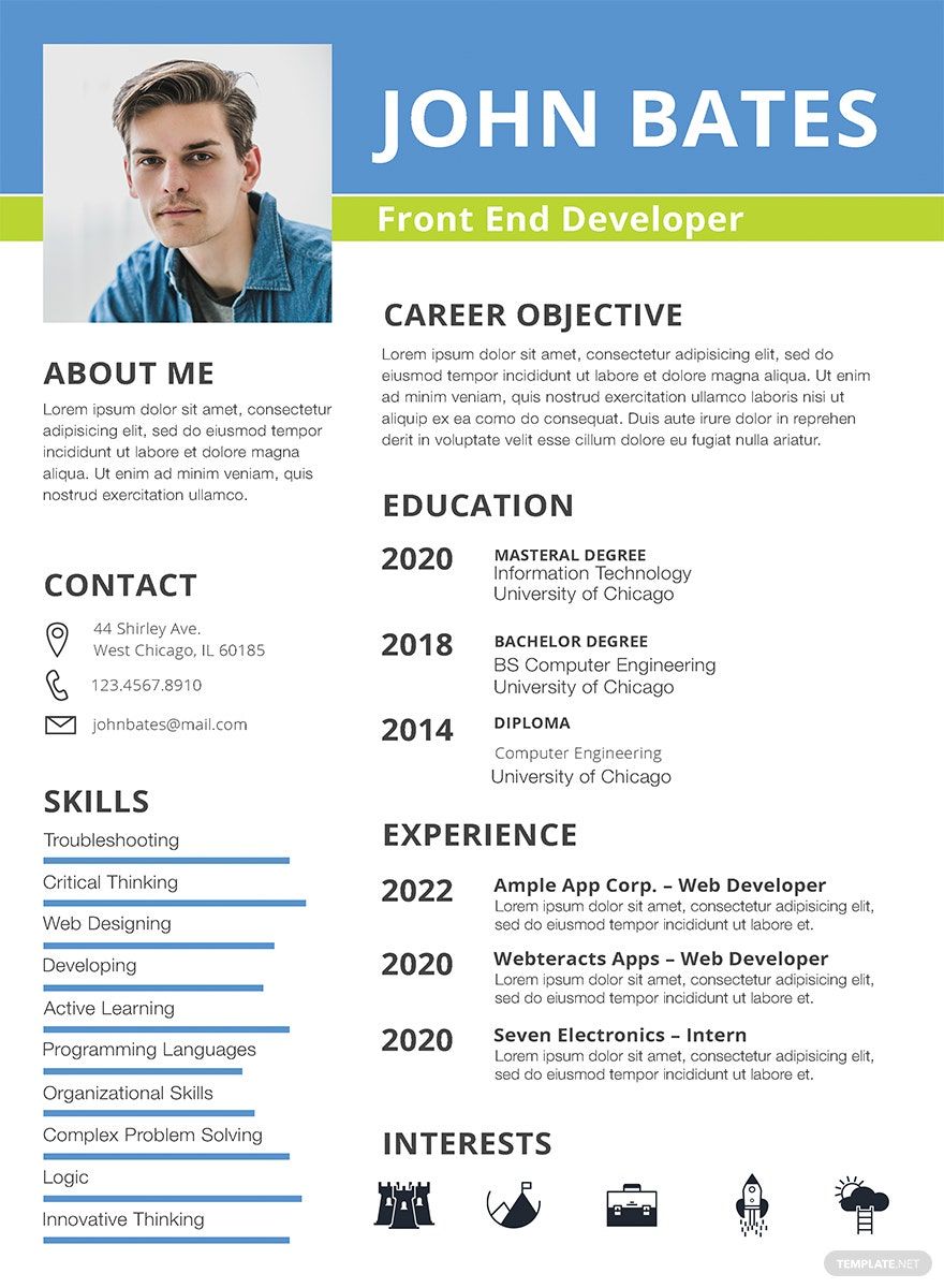 One Page Resume Templates Design Free Download Template
