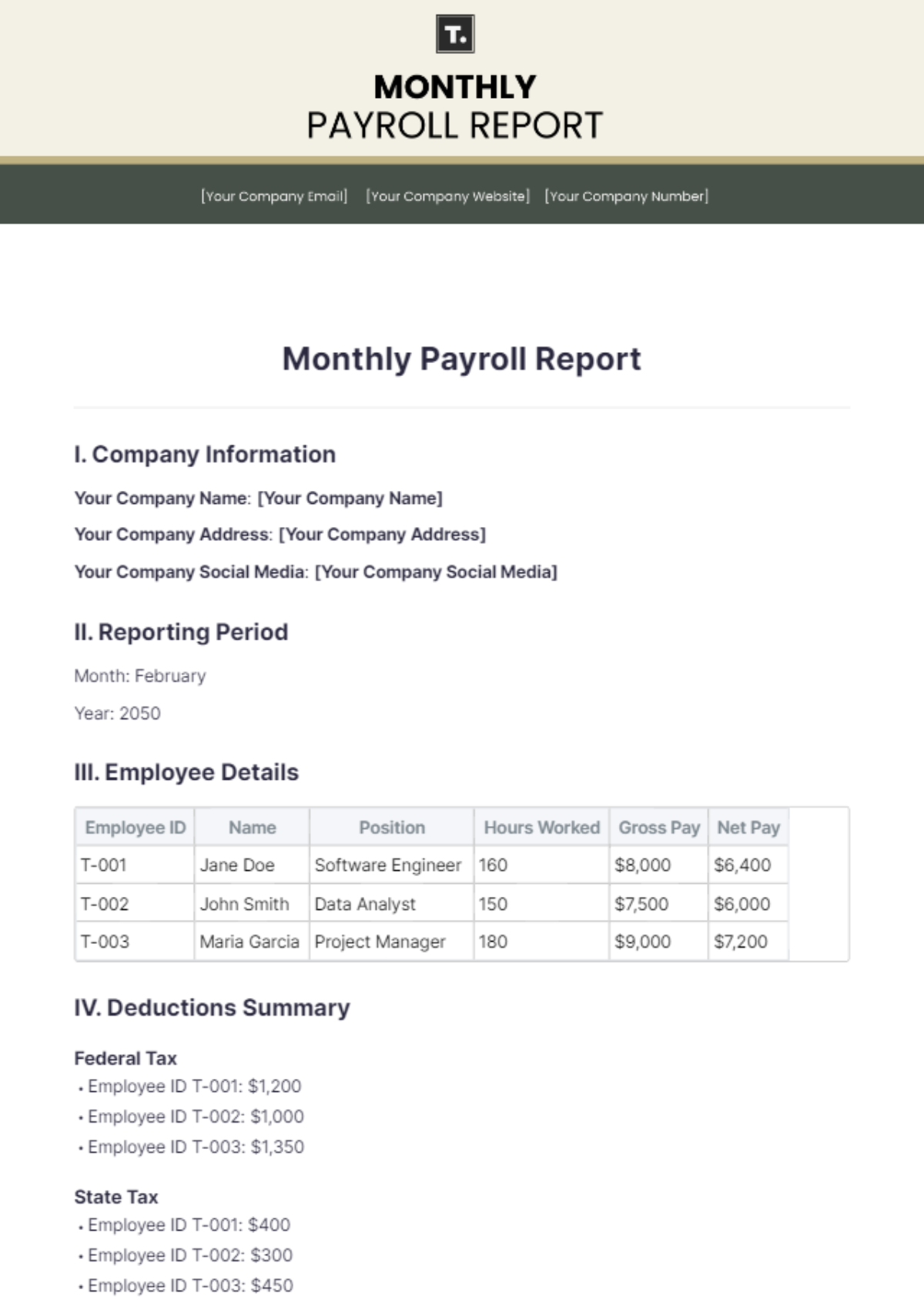 Free Payroll Report Templates To Edit Online And Print